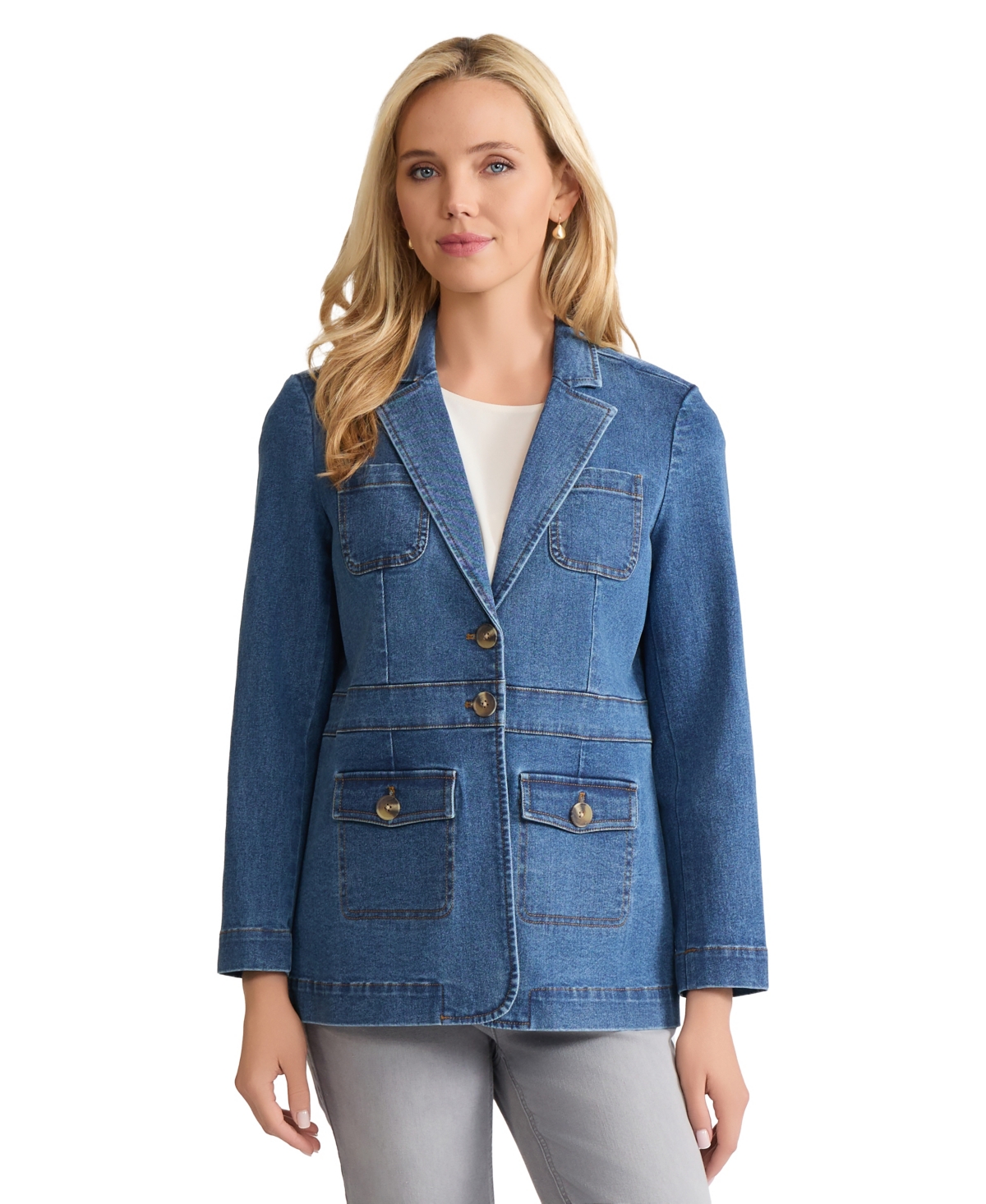 Click here for Jones New York Womens 3 Button Patch Collar Jacket... prices
