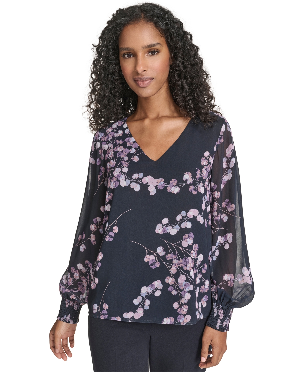 Click here for Calvin Klein Womens Printed Long Sleeve Top - Navy... prices