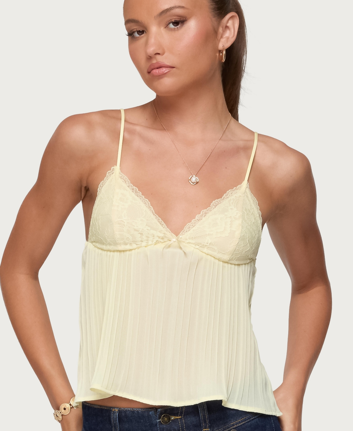 Click here for Edikted Womens Rhian Lacey Pleated Babydoll Top -... prices