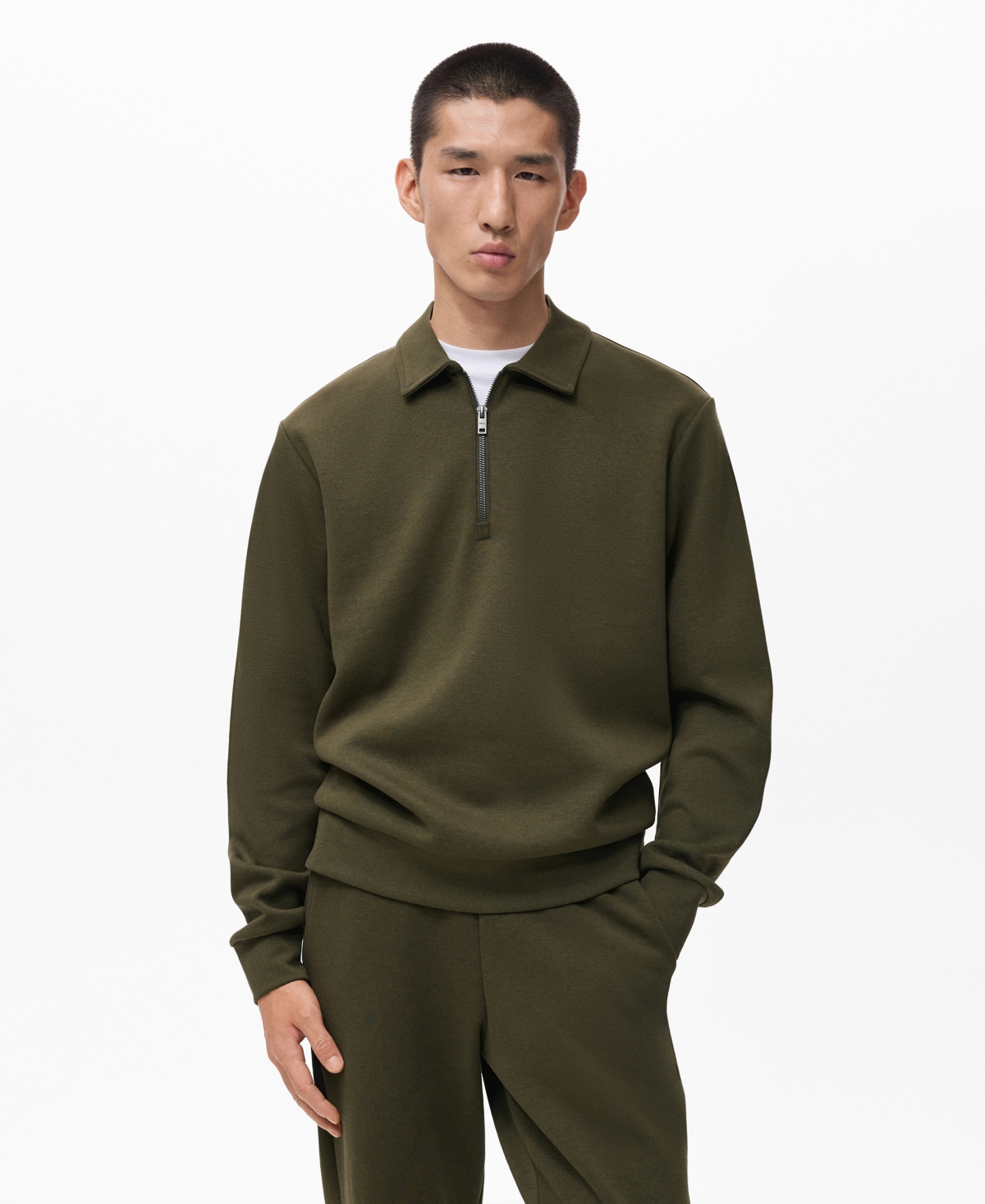 Click here for Mango Mens Regular-Fit Zipper-Neck Sweatshirt - Ol... prices