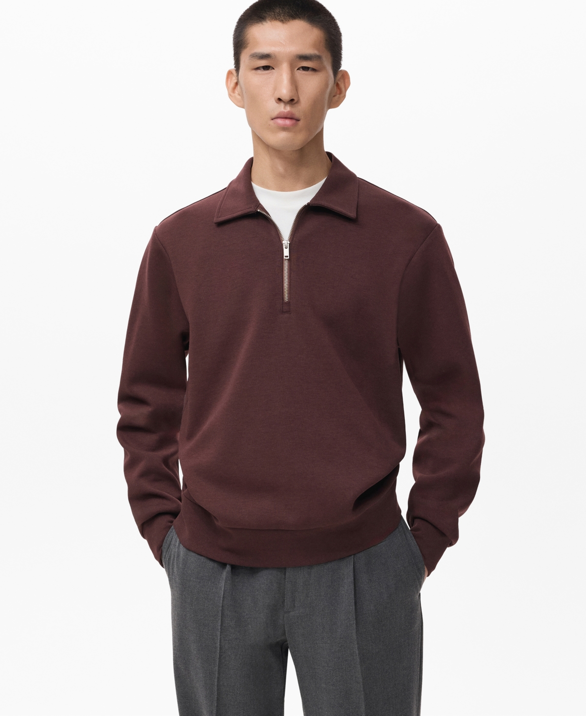Click here for Mango Mens Regular-Fit Zipper-Neck Sweatshirt - Wi... prices