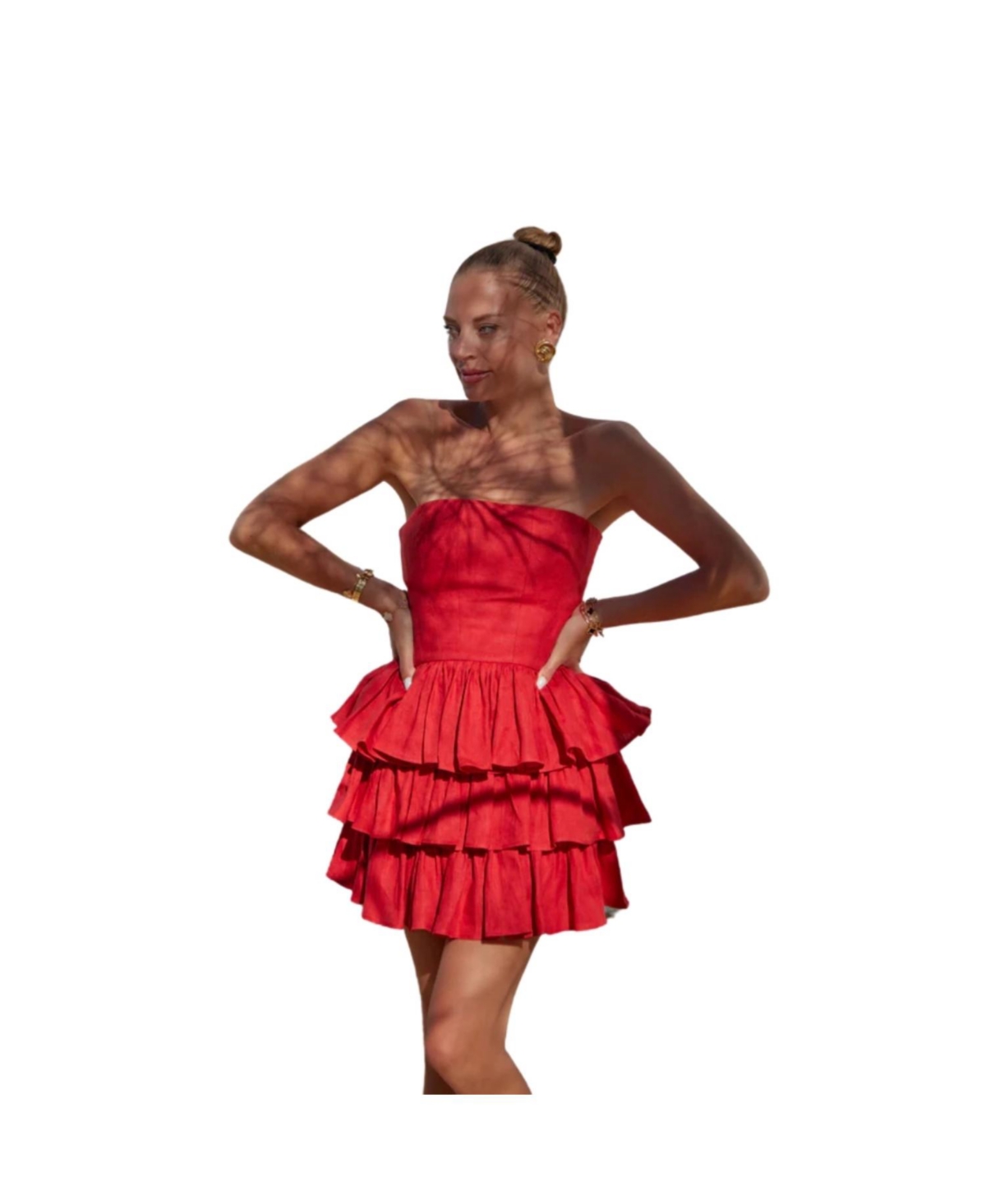 Click here for Labeca London Womens Mila Drapped Linen Strapless... prices