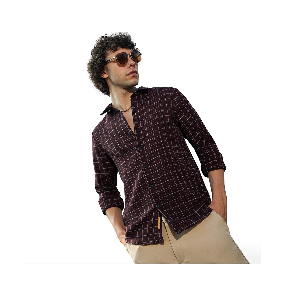 Click here for Campus Sutra Mens Mocha Brown Graph-Check Shirt -... prices