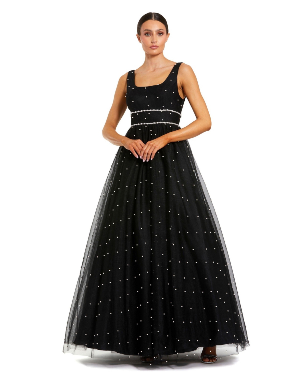 Click here for Mac Duggal Womens Pearl Embellished Tulle Sleevele... prices