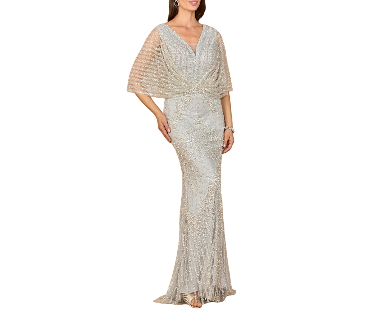 Click here for Lara Womens Cape Sleeve Mermaid Gown - Grey prices