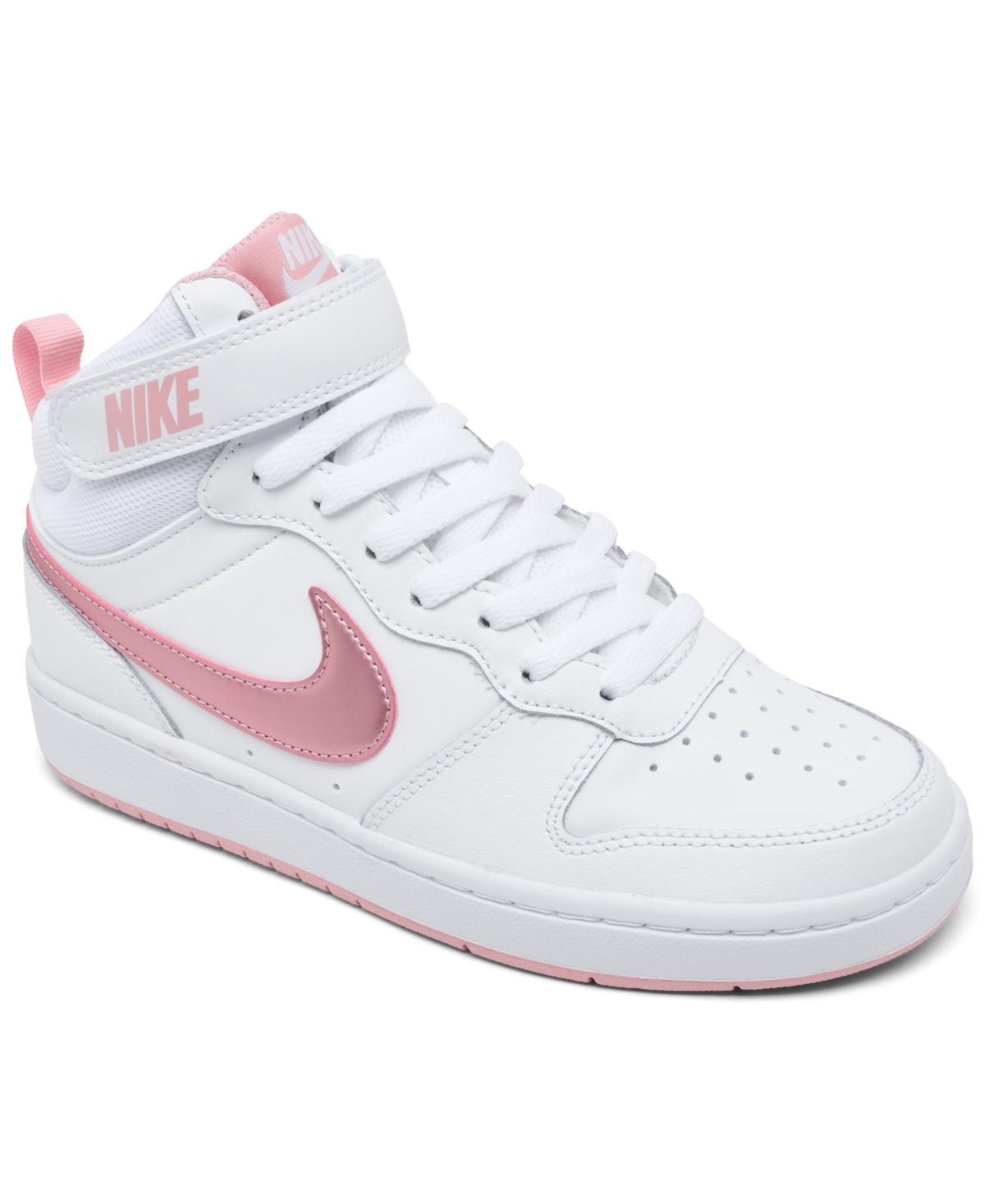 Nike Big Girls Court Borough Mid 2 Casual Sneakers from Finish Line - White  Pink Glaze
