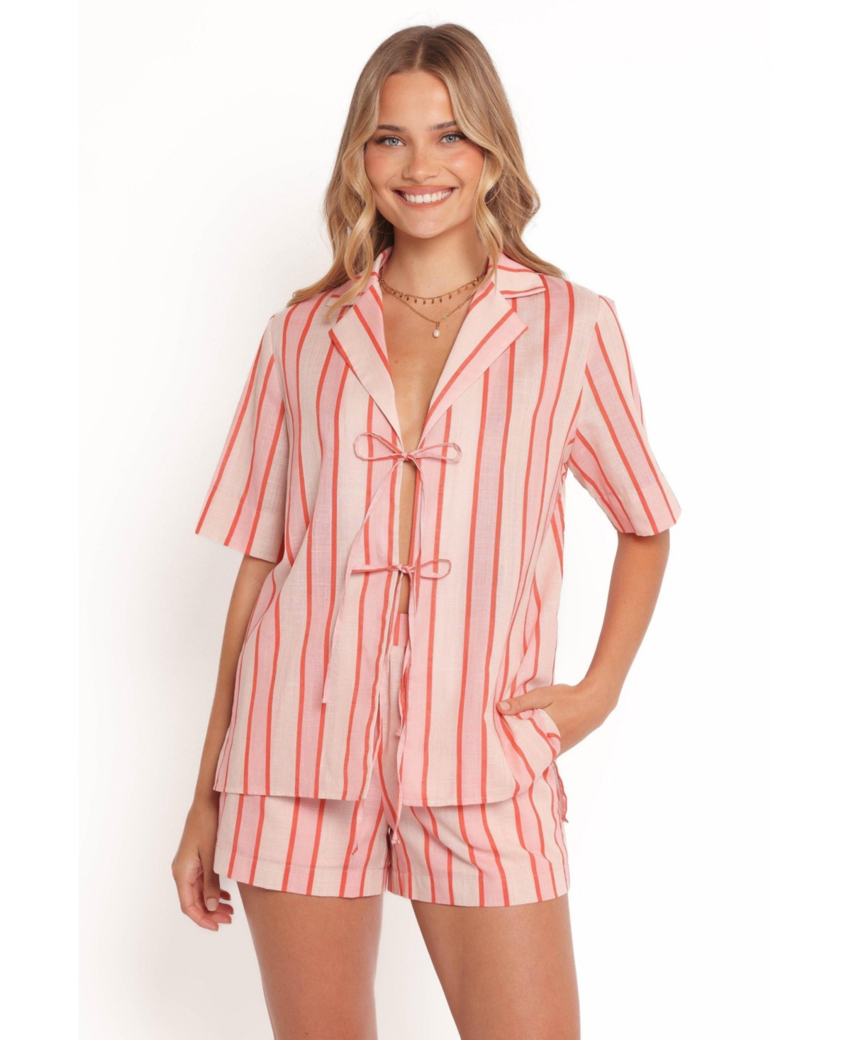 Click here for Petal and Pup Womens Aaliyah Tie Front Top - Pink... prices