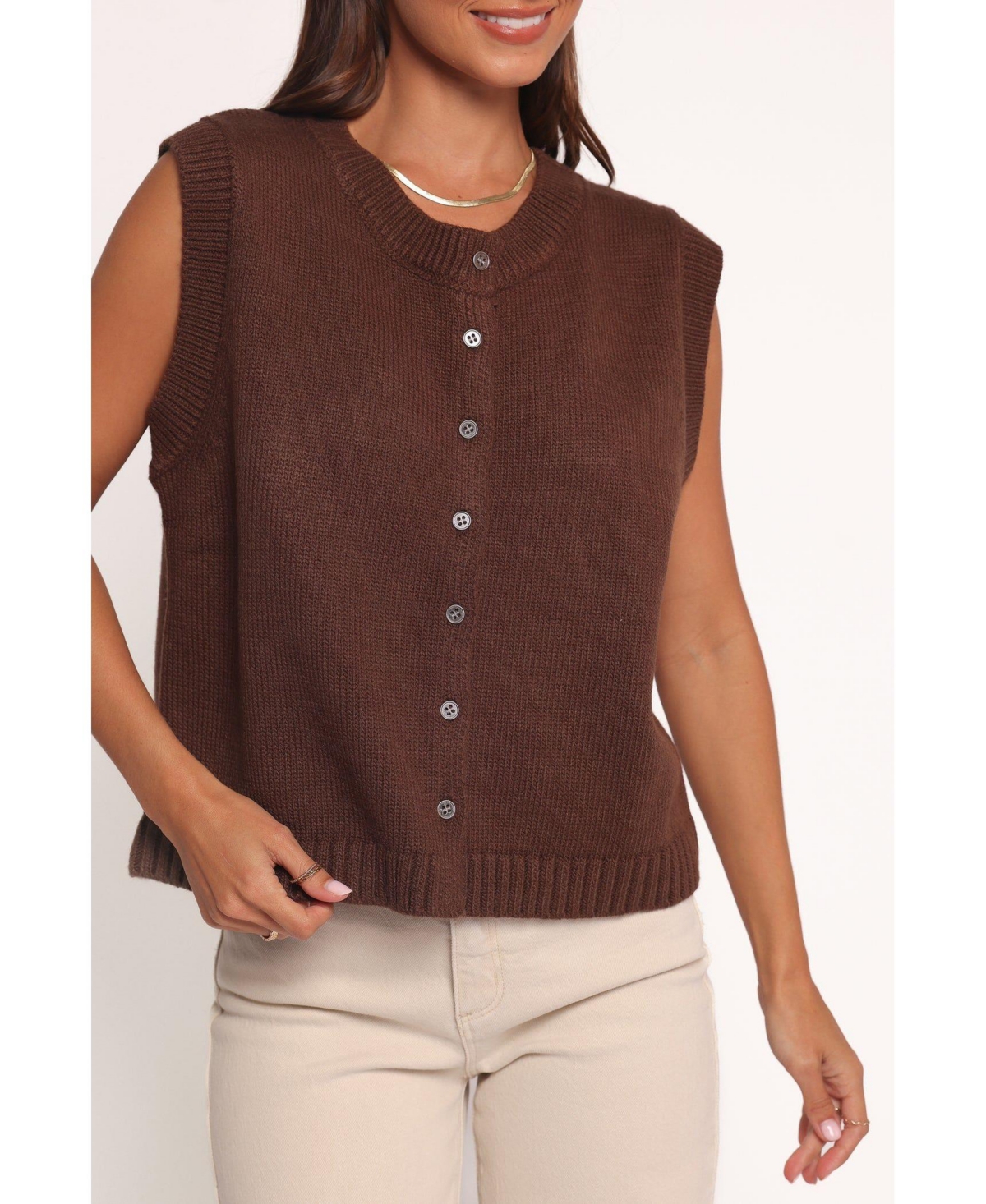 Click here for Petal and Pup Womens Weston Knit Vest - Dark choco... prices