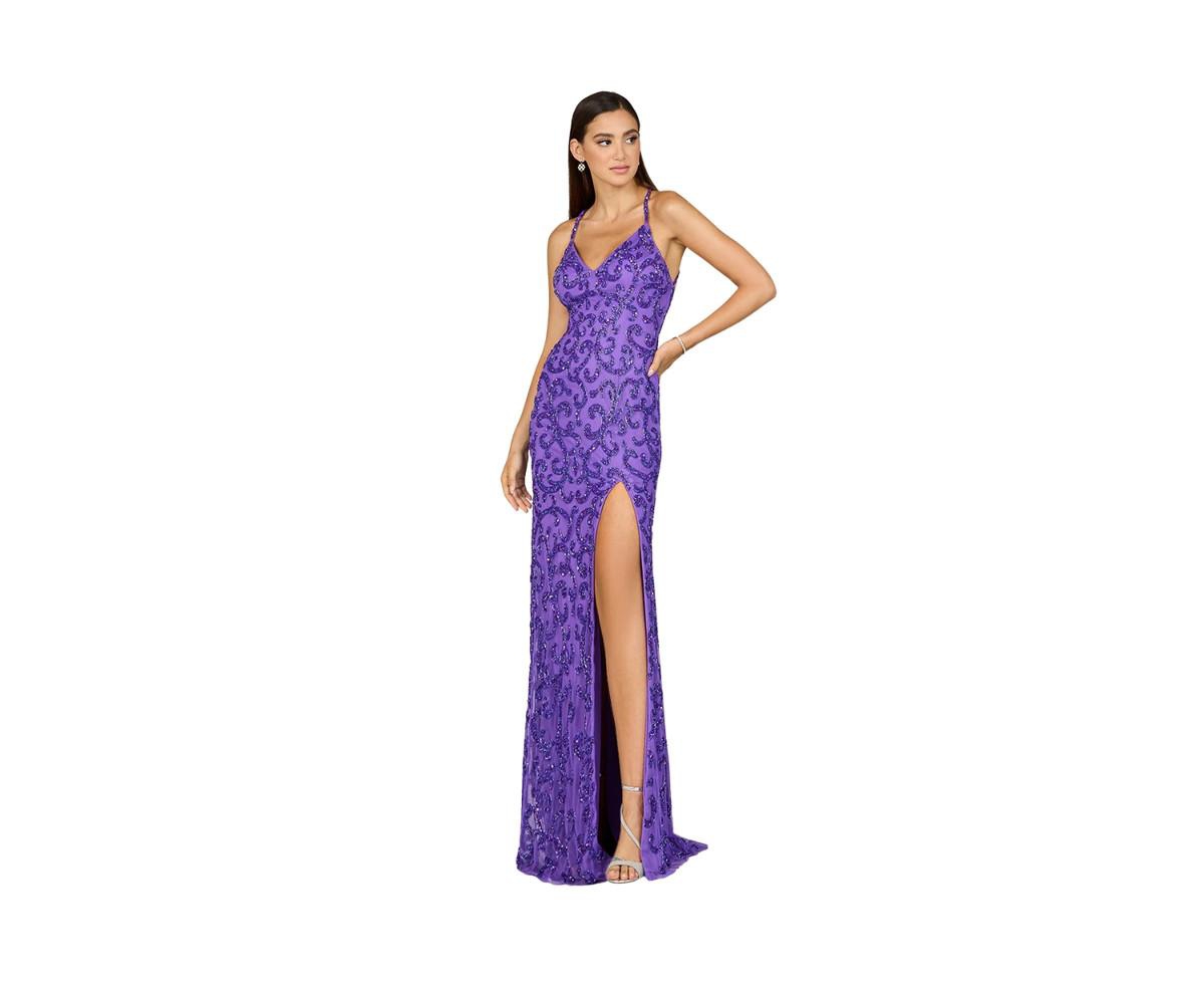 Click here for Lara Womens Sultry Beaded Gown with Slit - Purple prices