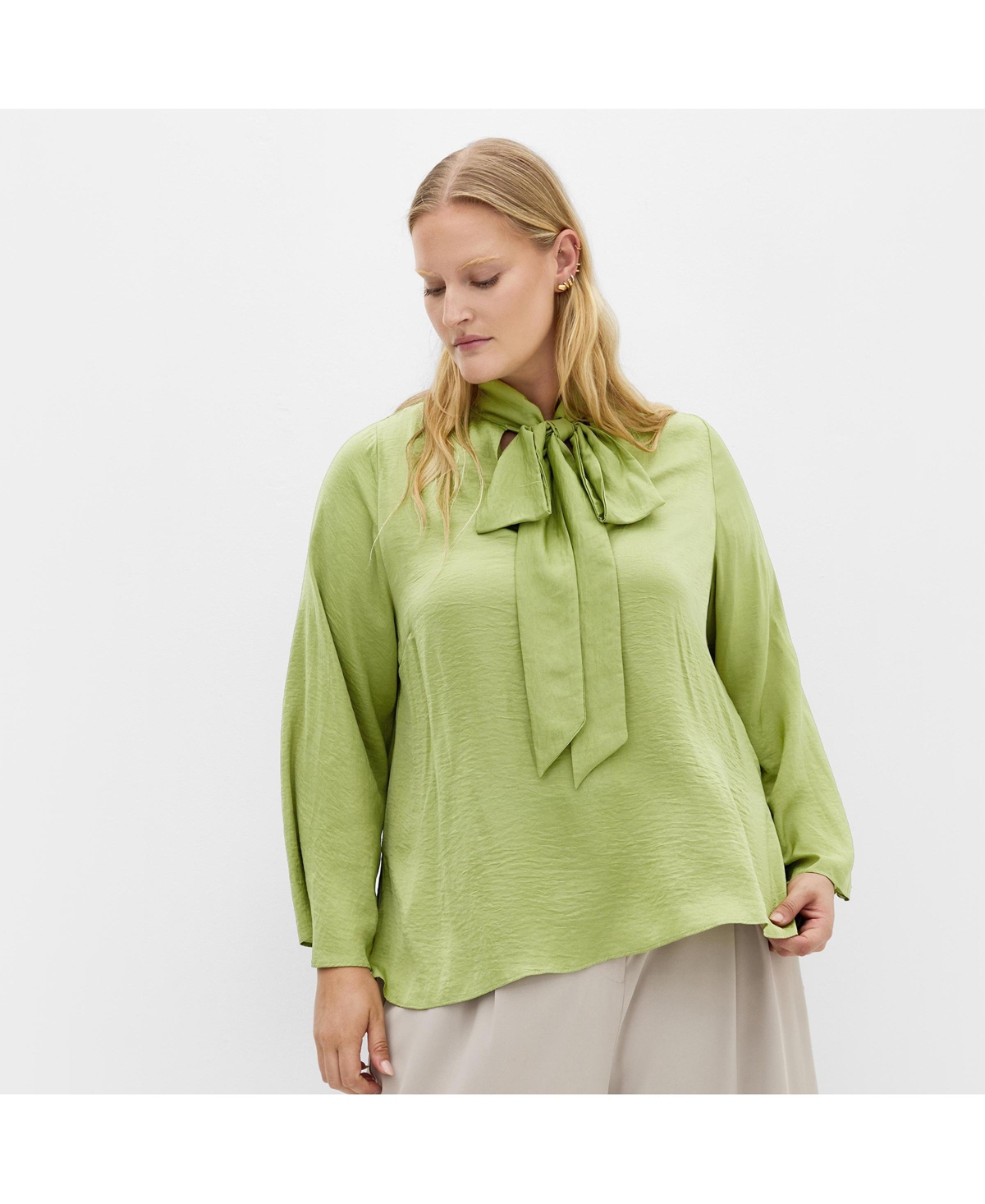 Click here for City Chic Plus Size Mahalia Neck Tie Top - Matcha prices