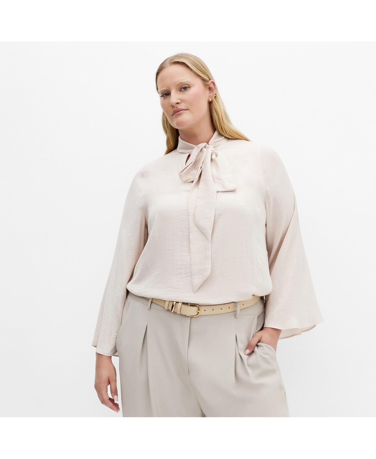 Click here for City Chic Plus Size Mahalia Neck Tie Top - Champag... prices