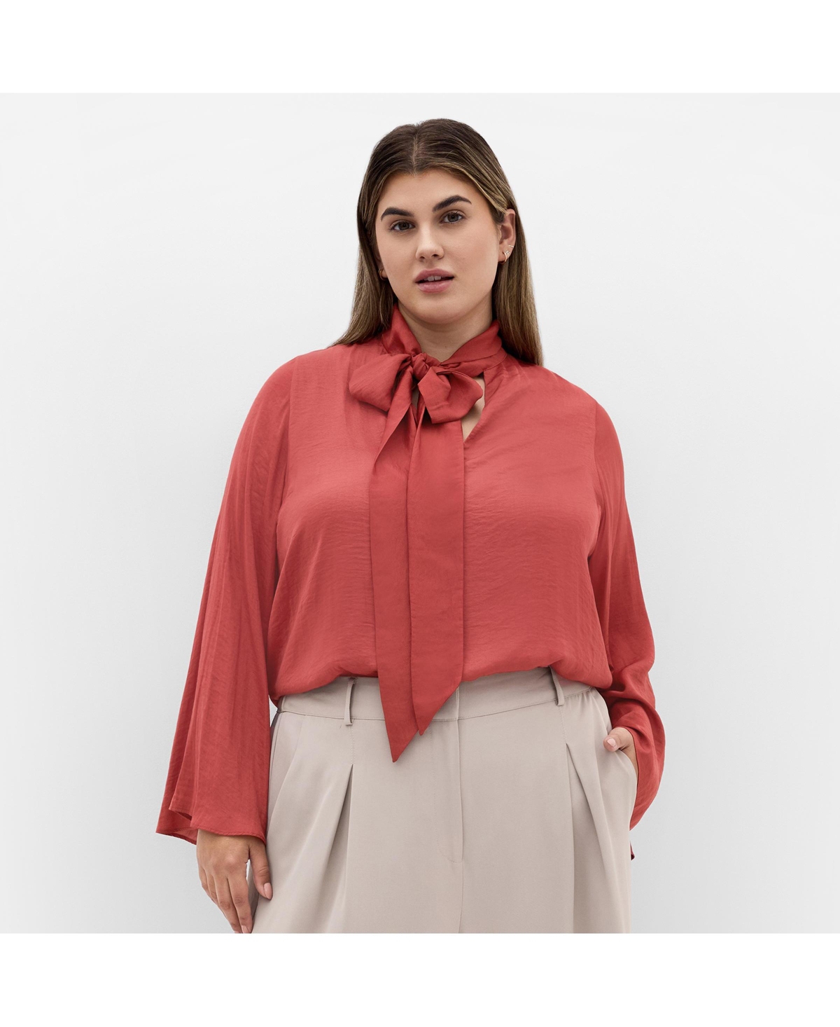 Click here for City Chic Plus Size Mahalia Neck Tie Top - Deep ro... prices