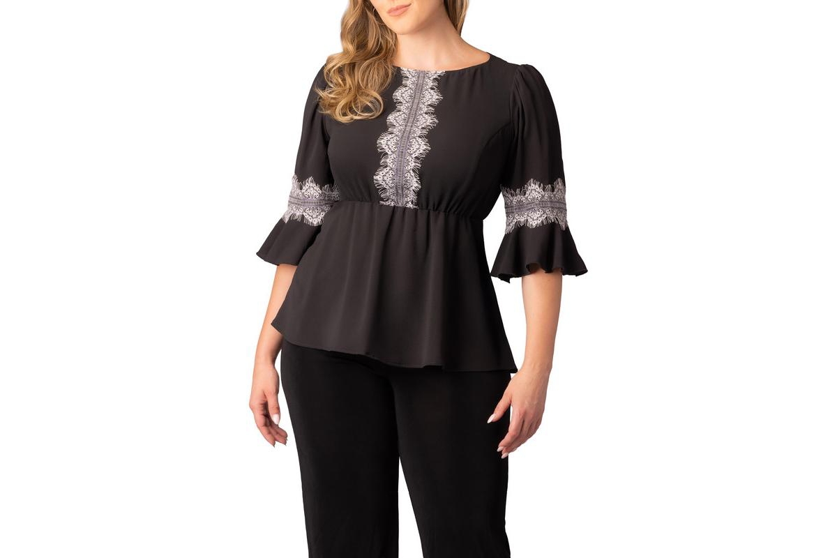 Click here for Kiyonna Plus Size Chateau Lace Trim Peplum Top - B... prices