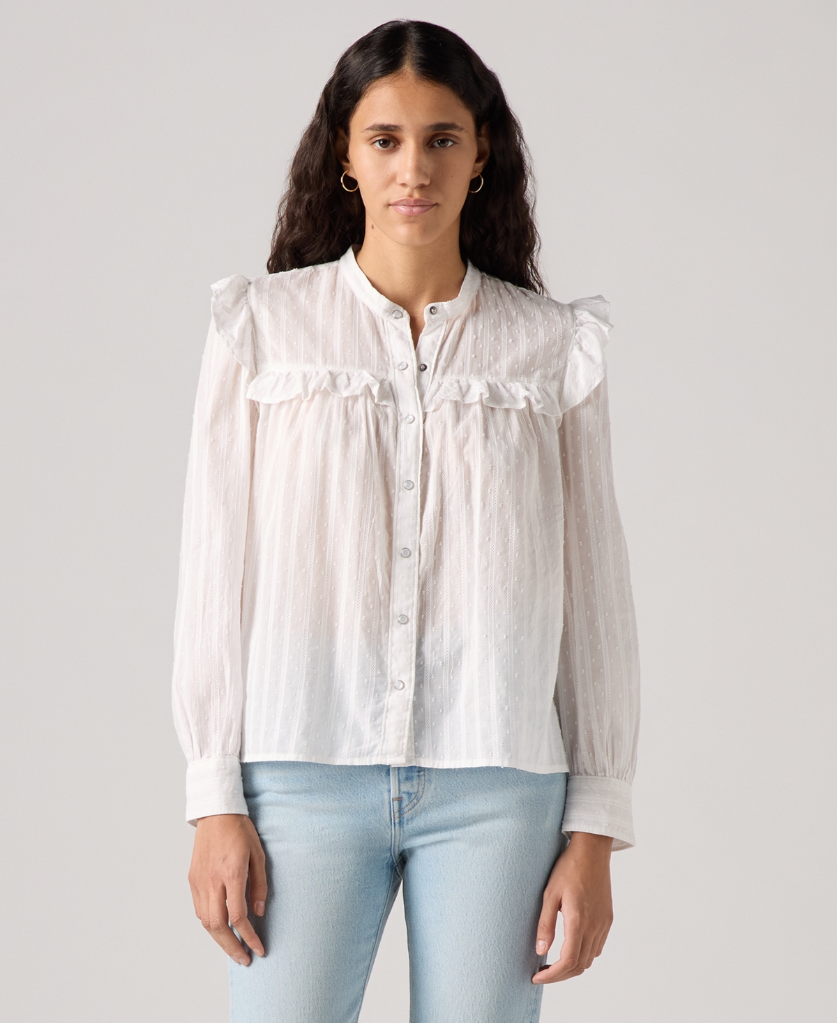 Click here for Levis Womens Gianna Long Sleeve Ruffle Trim Blouse... prices