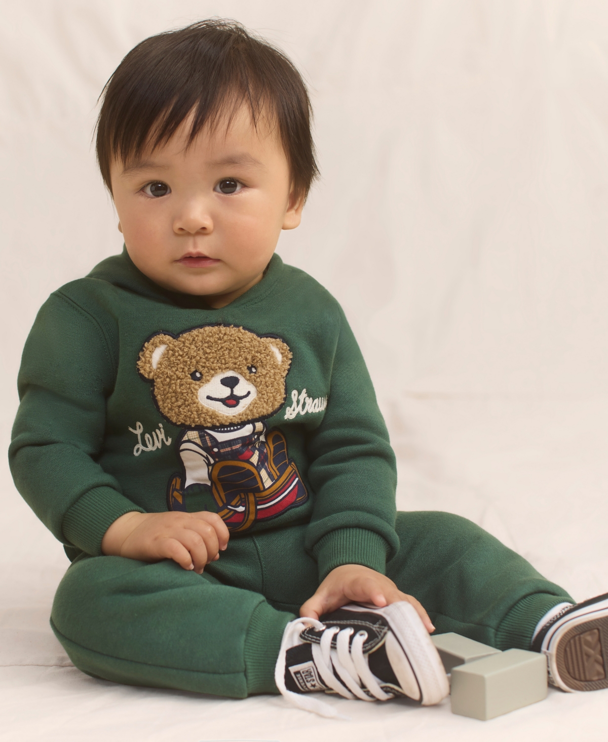 Levis Baby Boys 2-Piece Bear Applique Hoodie and Joggers Set - Dark Green