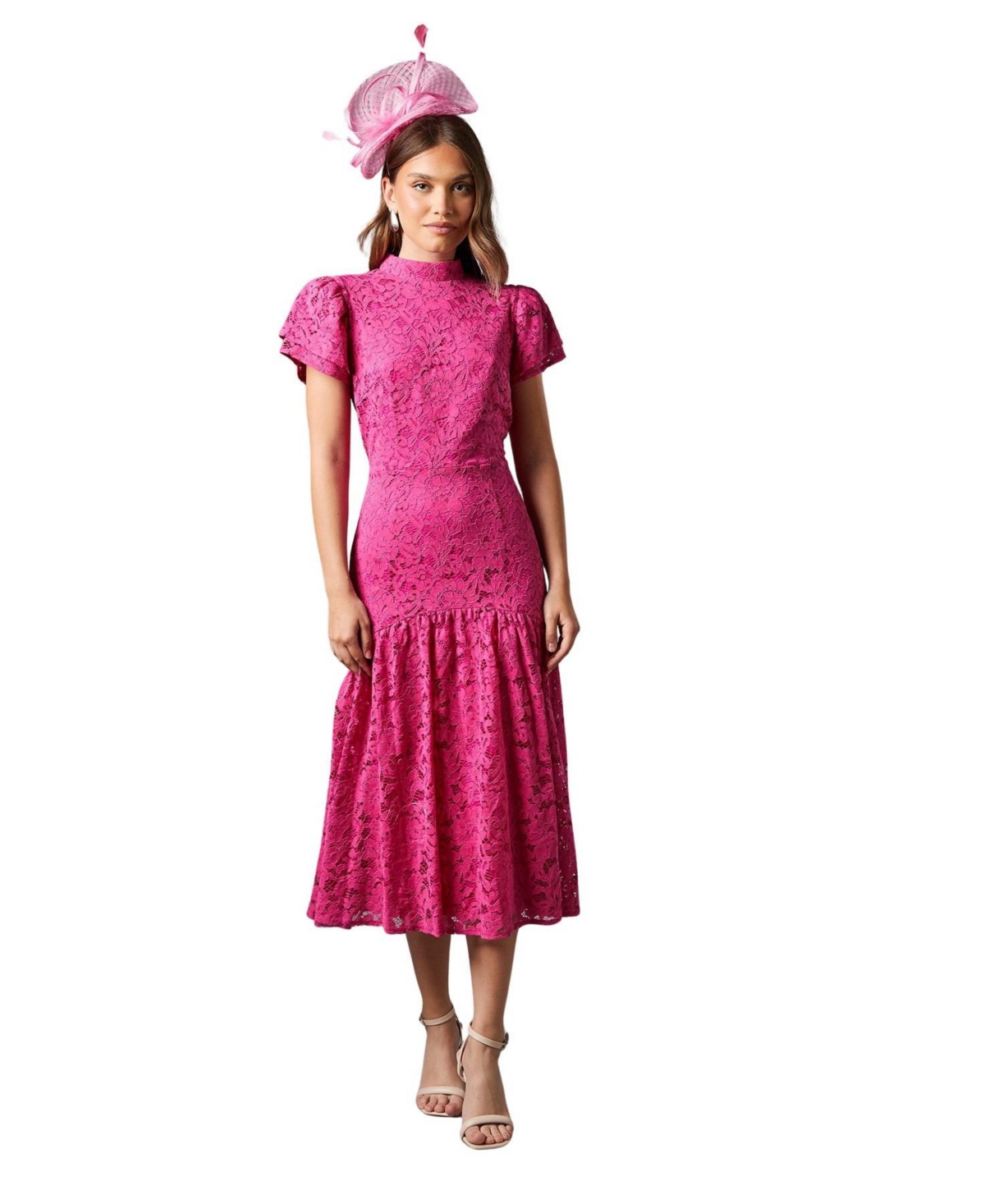 Click here for Coast Womens Lace Frill Sleeve High Neck Midi Dres... prices