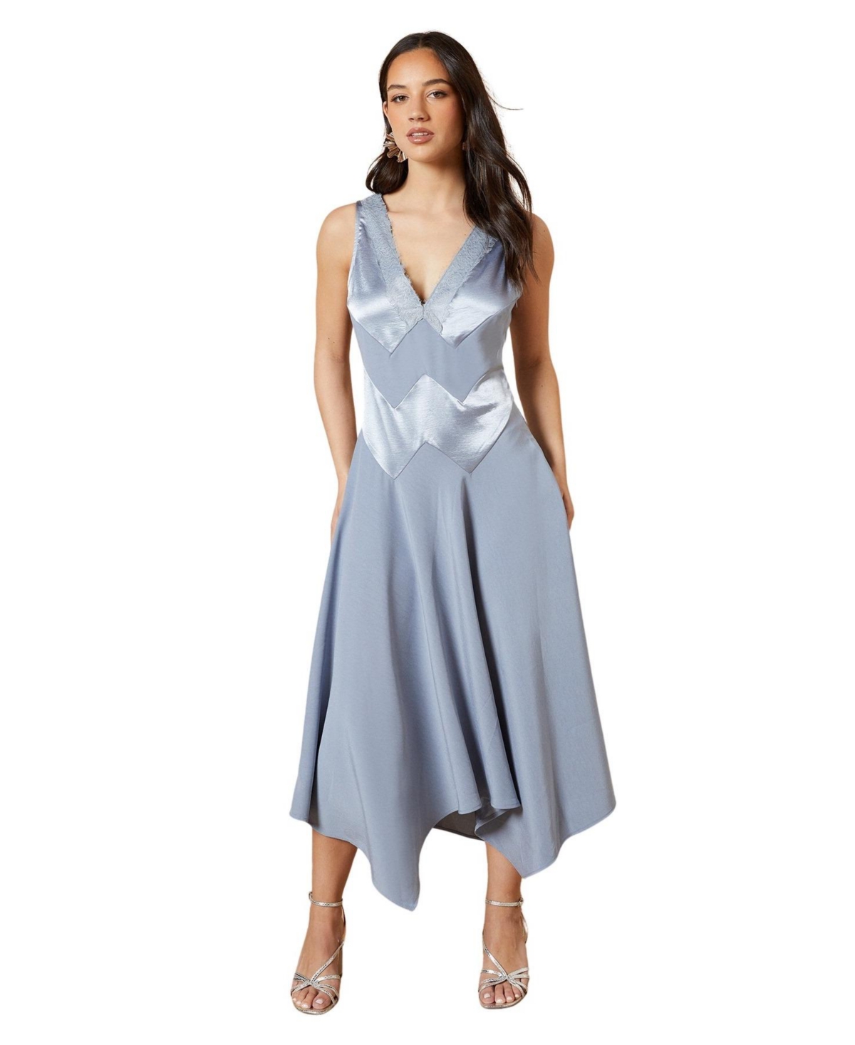 Click here for Oasis Womens V Neck Mesh Asymmetric Midi Dress - B... prices