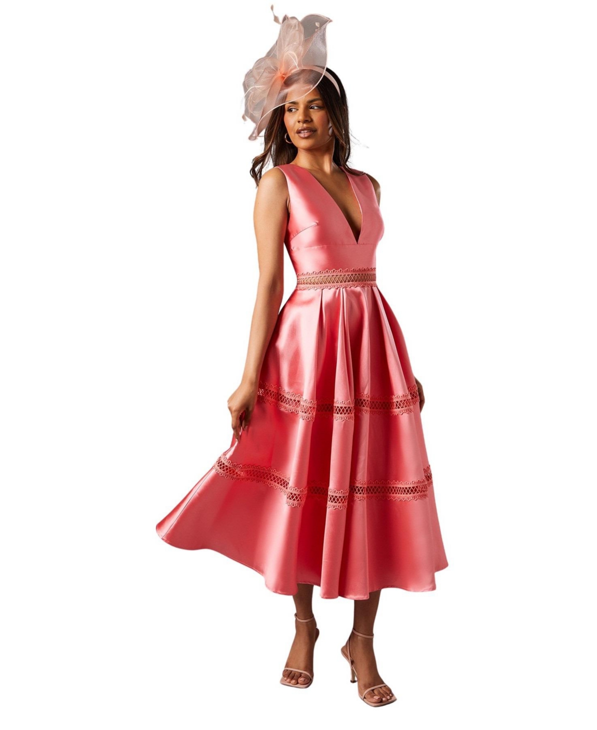 Click here for Coast Womens Twill Midi Dress With Lace Trims - Pi... prices