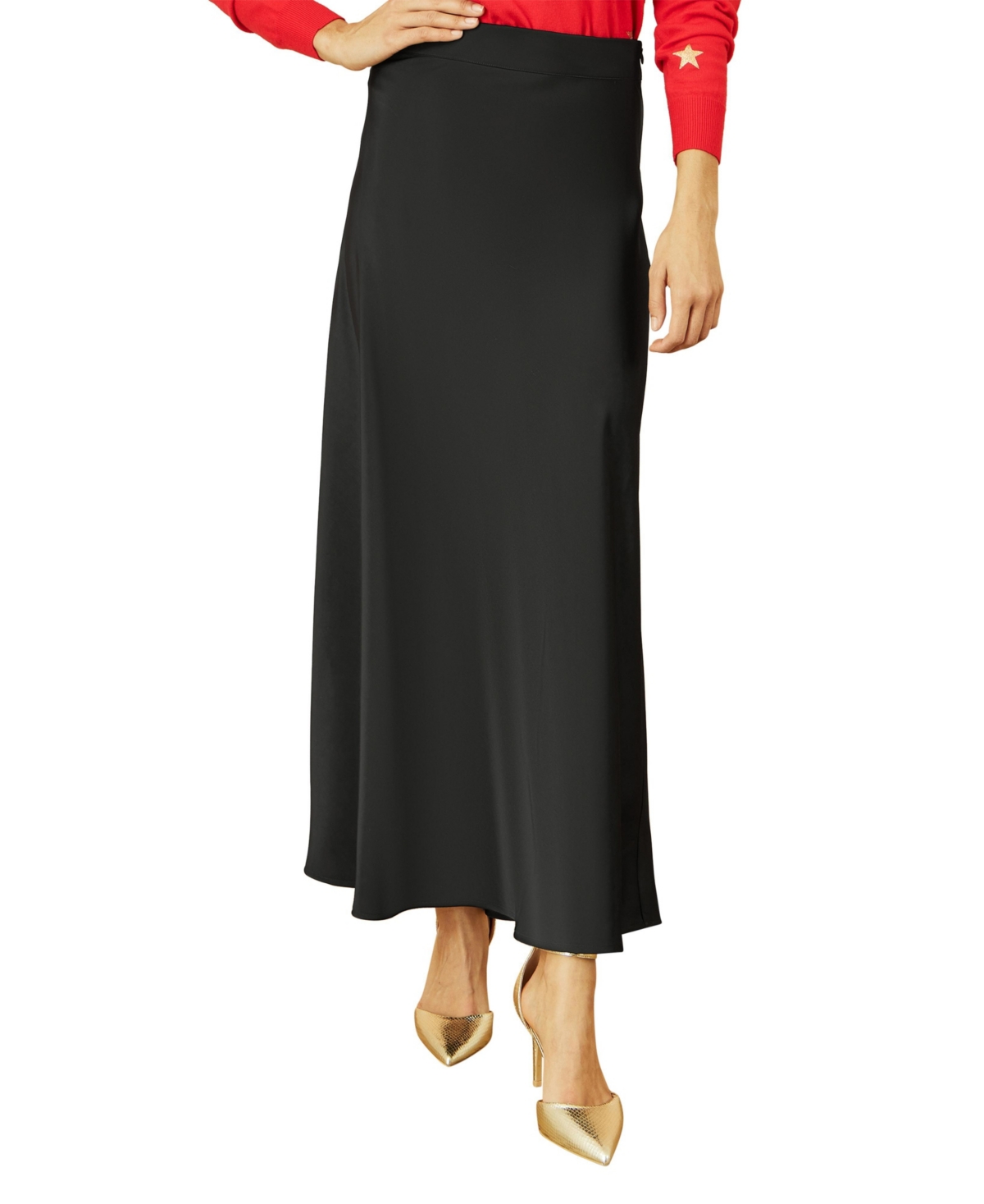 Click here for Yumi Womens Smart Satin Midi Skirt - Black prices