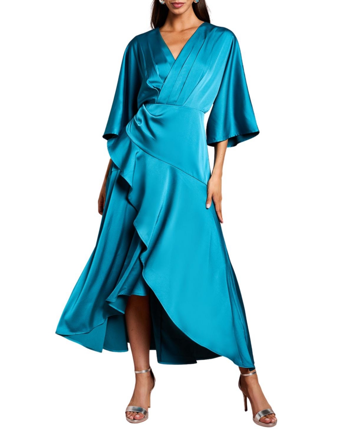 Click here for Coast Womens Satin Back Crepe Ruffle Wrap Midi Dre... prices