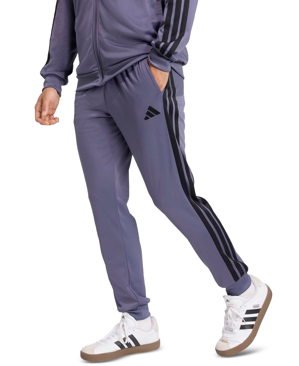 adidas Mens Regular-Fit Tapered Stripe Track Pants - Violet