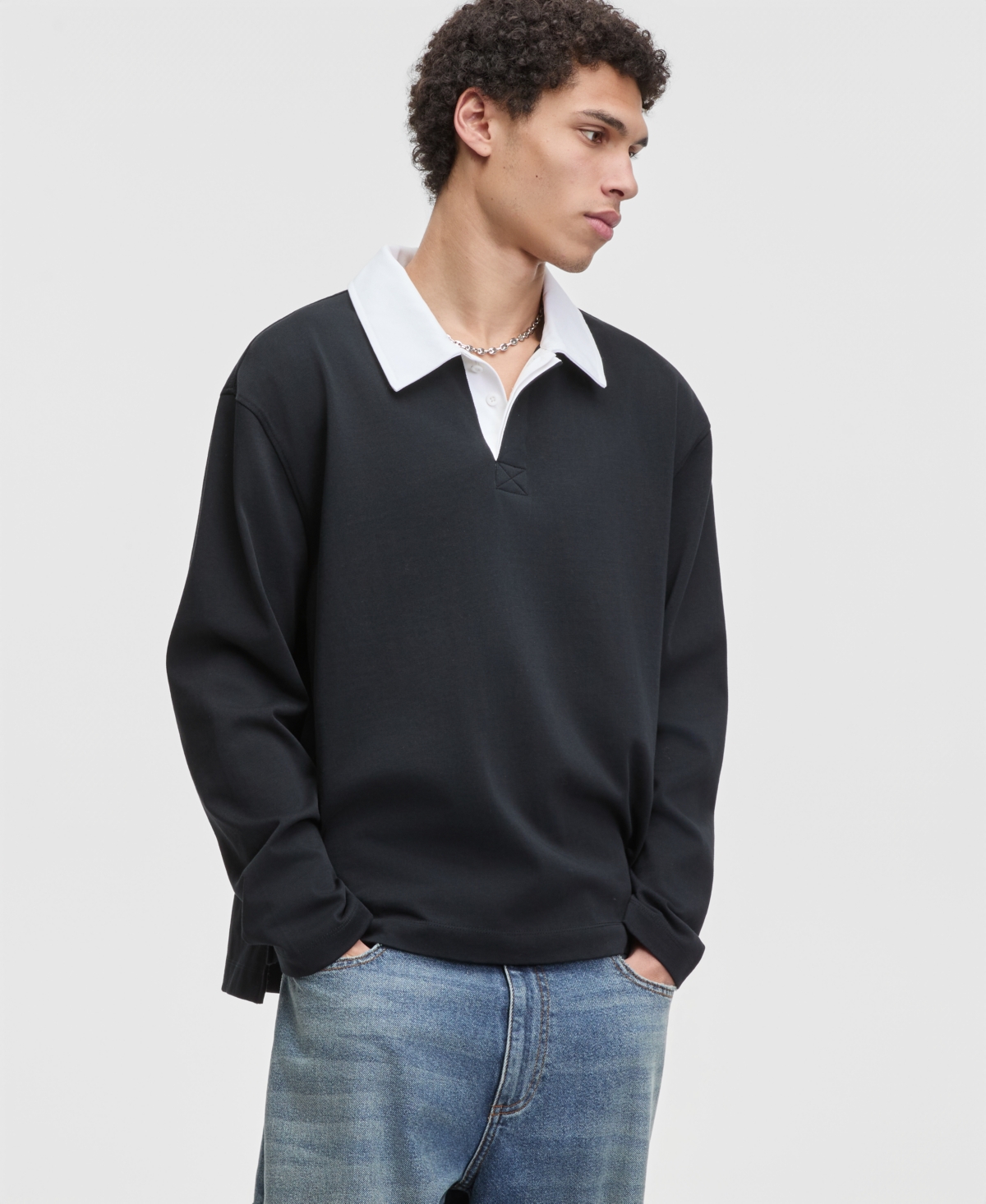 Click here for Mode of One Mens Cotton Contrast-Collar Relaxed Ru... prices