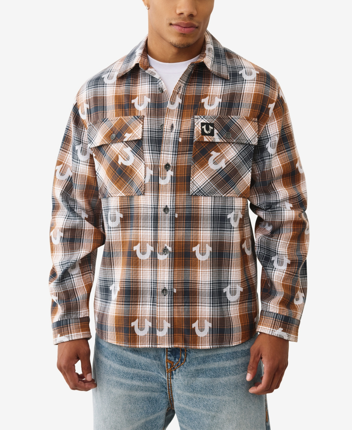 Click here for True Religion Mens Plaid Button Front Shirt - Sand... prices