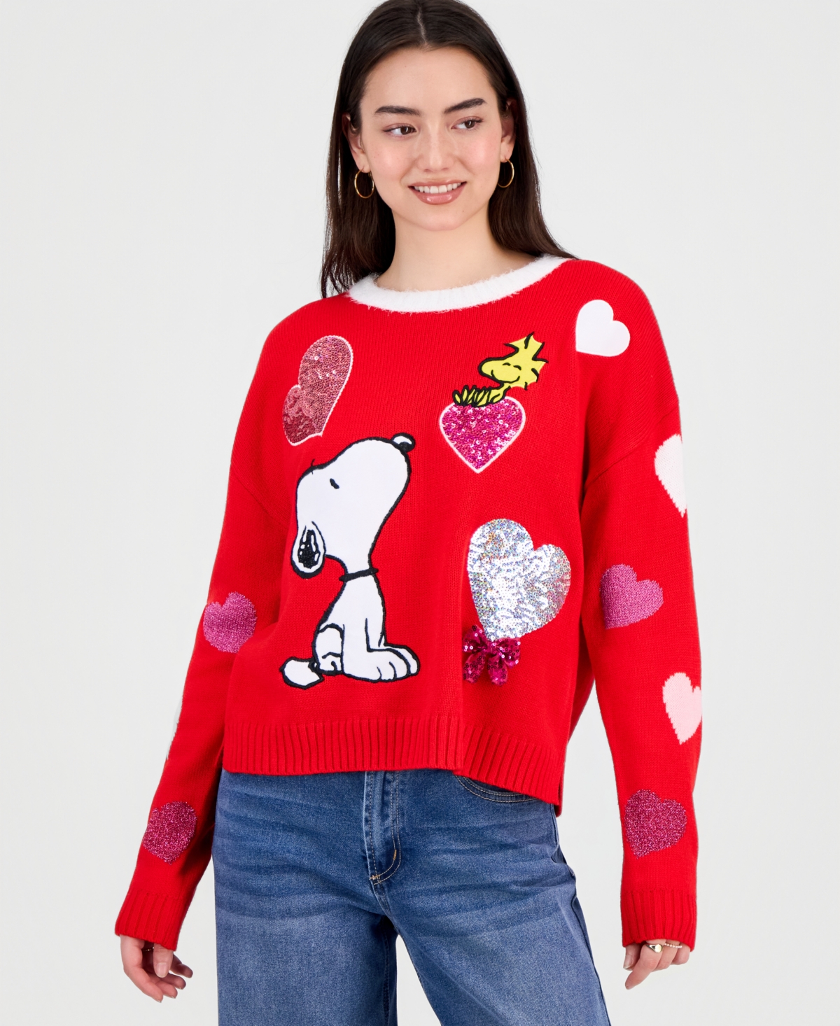 Click here for Hooked Up by Iot Juniors Sequin Heart Snoopy Sweat... prices