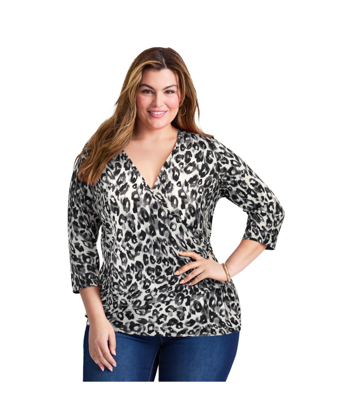 Click here for Avenue Womens Side Ruched Faux Wrap Top - Black an... prices