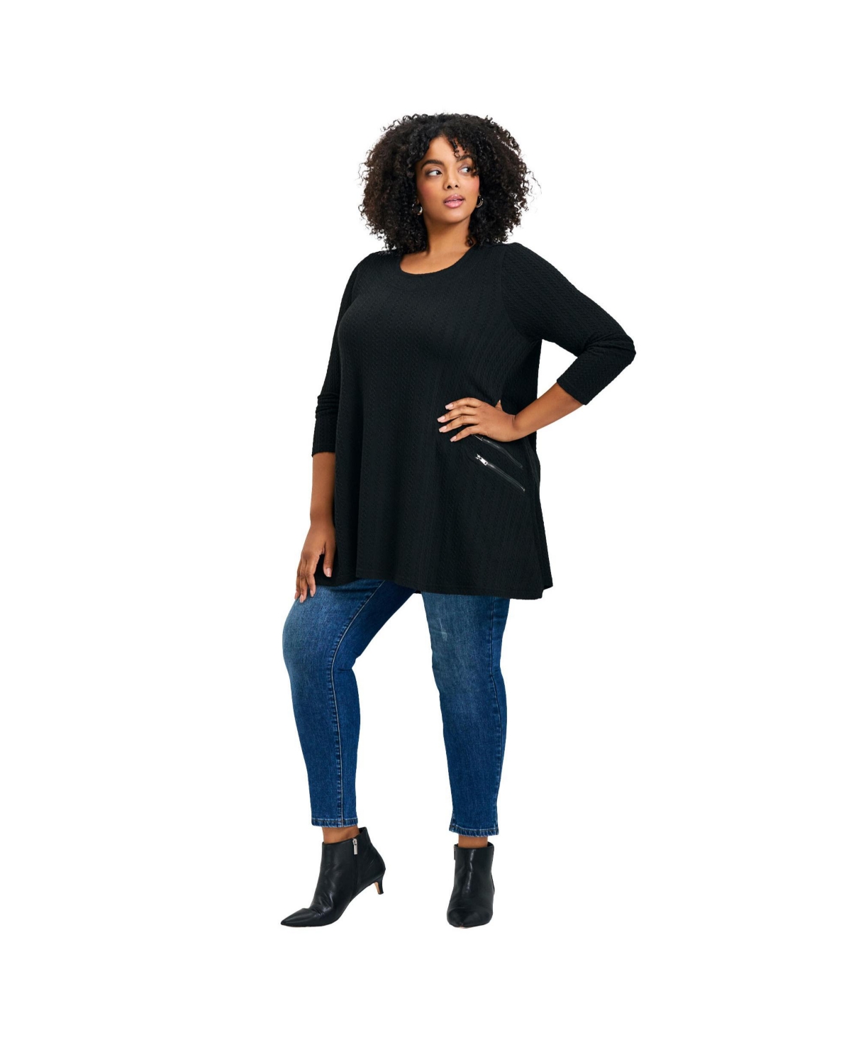 Click here for Avenue Womens Alina Hacci Zip Detail Tunic - Black prices