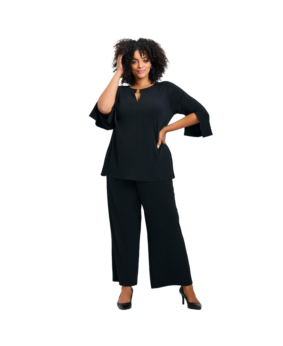 Click here for Avenue Womens Audrey Ring Detail Top - Black prices