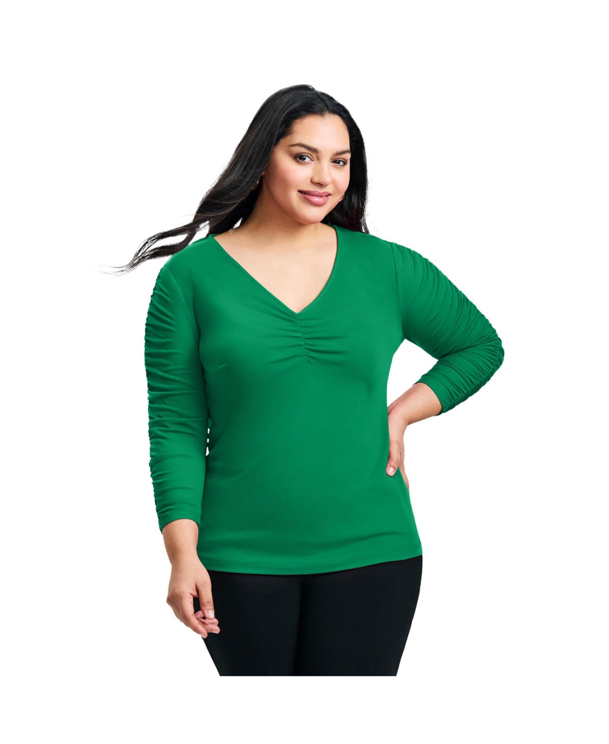 Click here for Avenue Womens Naomi V Neck Gathered Sleeve Top - K... prices