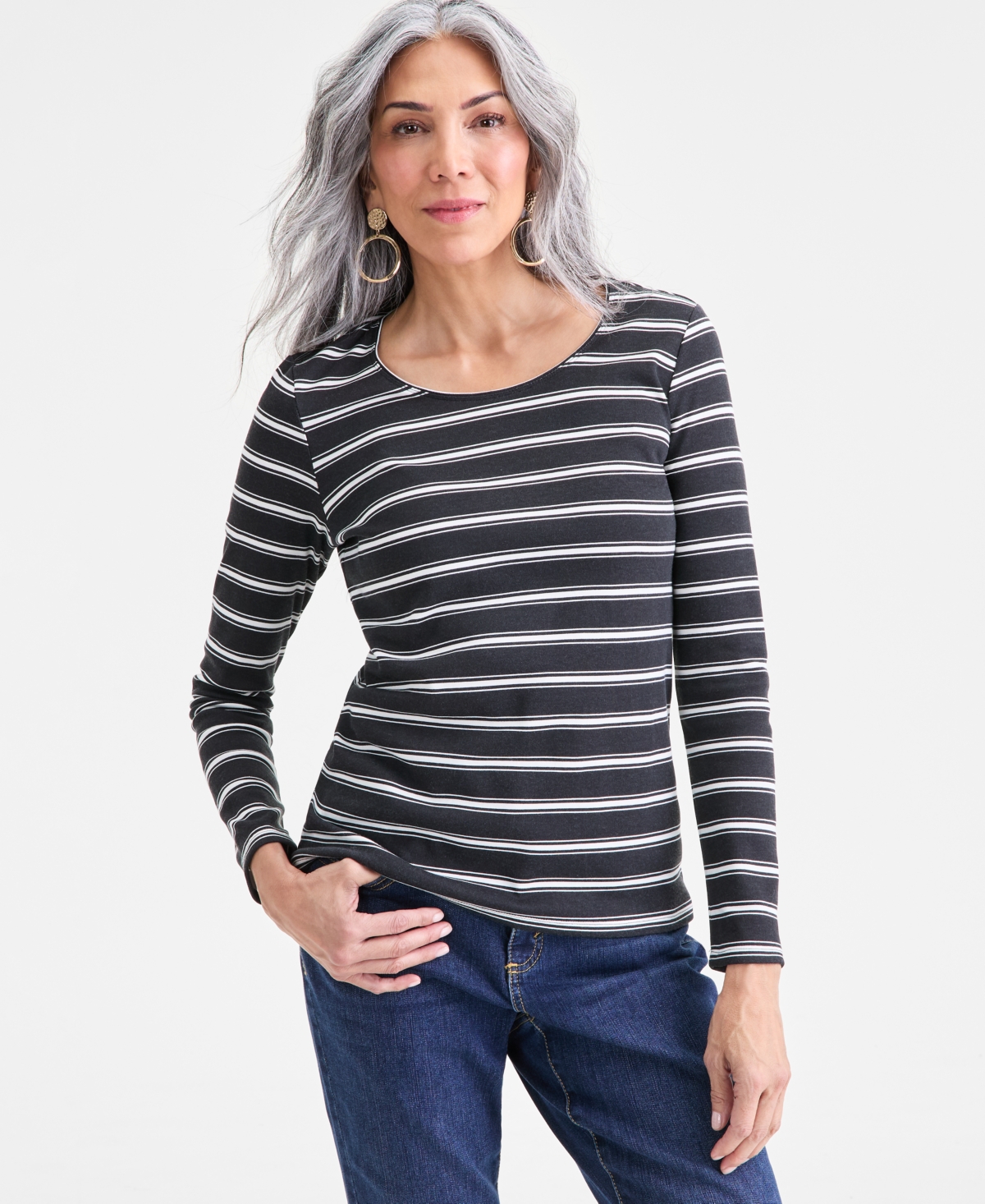 Click here for Style & Co Womens Scoop-Neck Long-Sleeve Scoop-Nec... prices