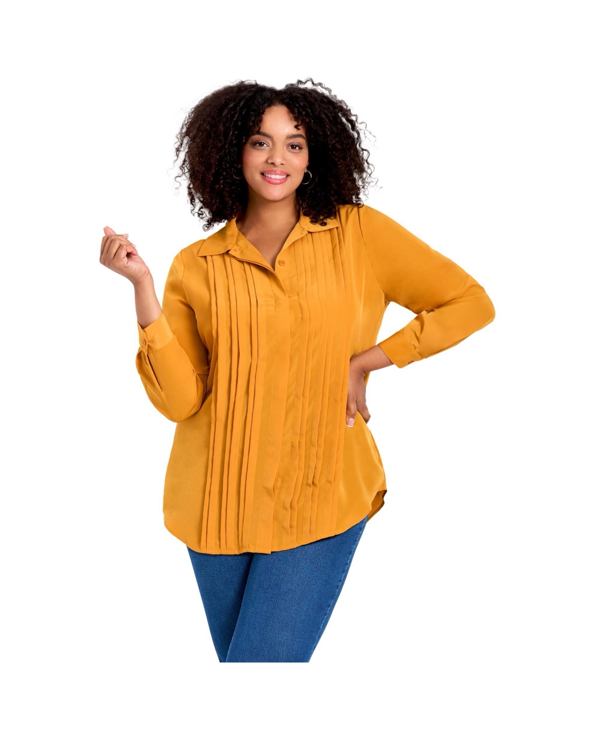 Click here for Avenue Womens Pleated Button Down Shirt - Rich gol... prices