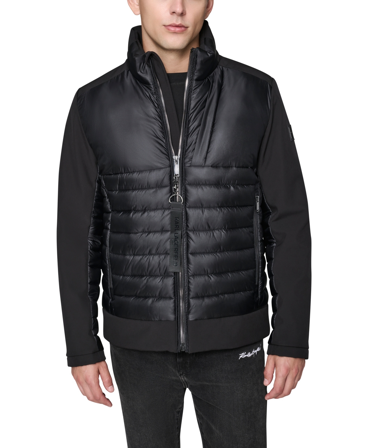 Click here for Karl Lagerfeld Paris Mens Mixed Media Quilted Jack... prices