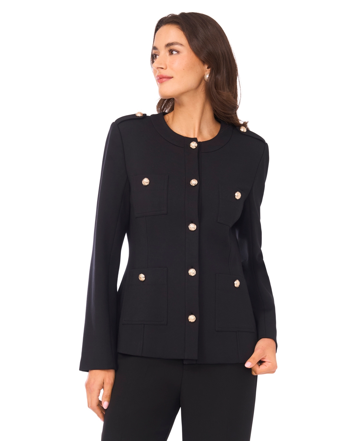 Click here for CeCe Womens Long Sleeve Knit Button Epaulets Blaze... prices