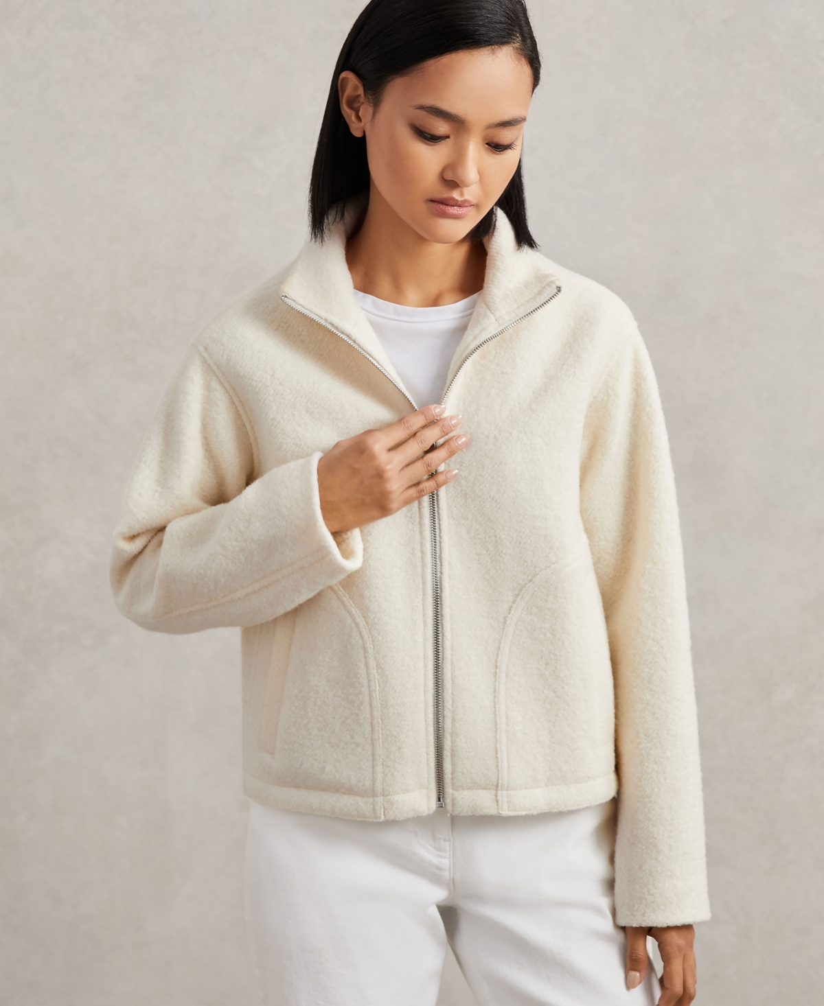 Click here for Reiss Womens Darrion Wool Felted Funnel-Neck Jacke... prices