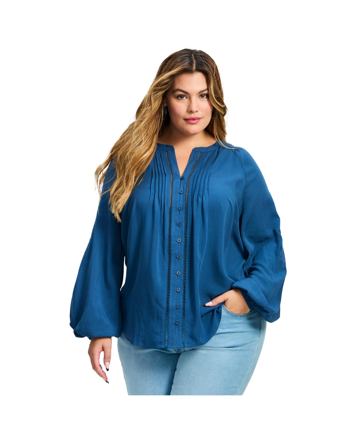 Click here for Avenue Womens Gabby Embroidered Pintuck Shirt - In... prices