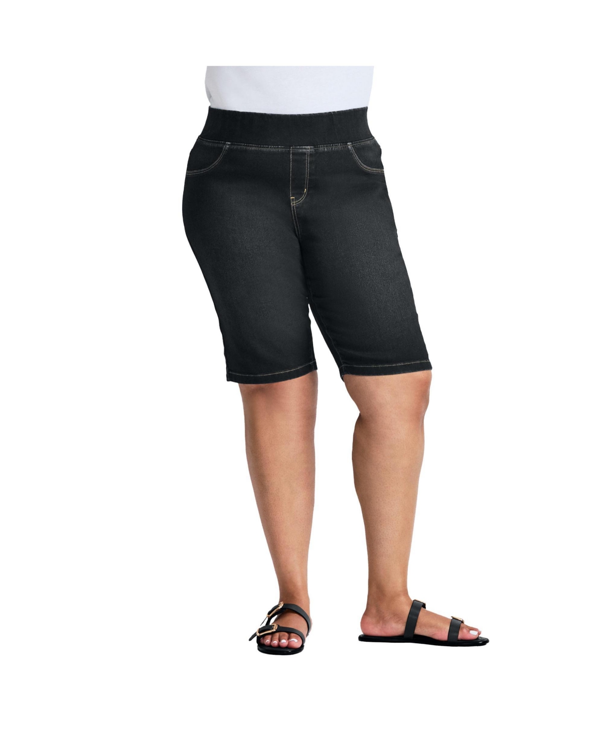 Click here for Avenue Womens Butter Denim Pull On Short - Black prices