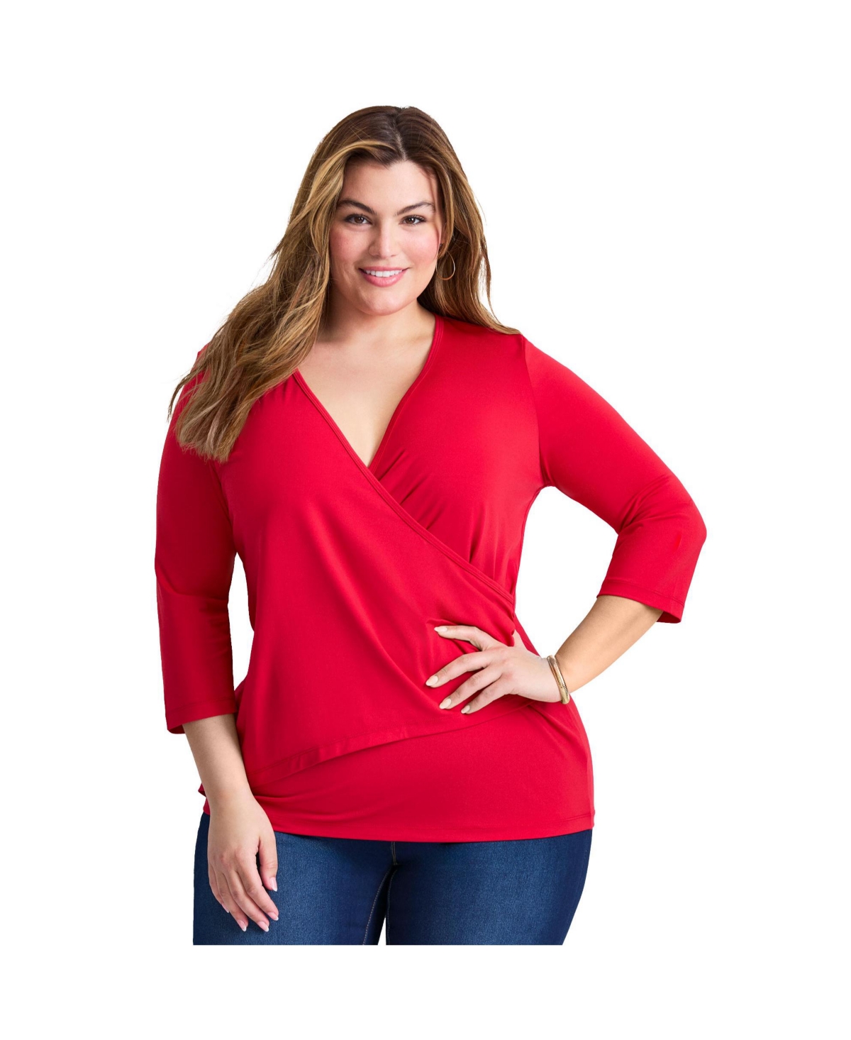 Click here for Avenue Womens Side Ruched Faux Wrap Top - Vibrant... prices