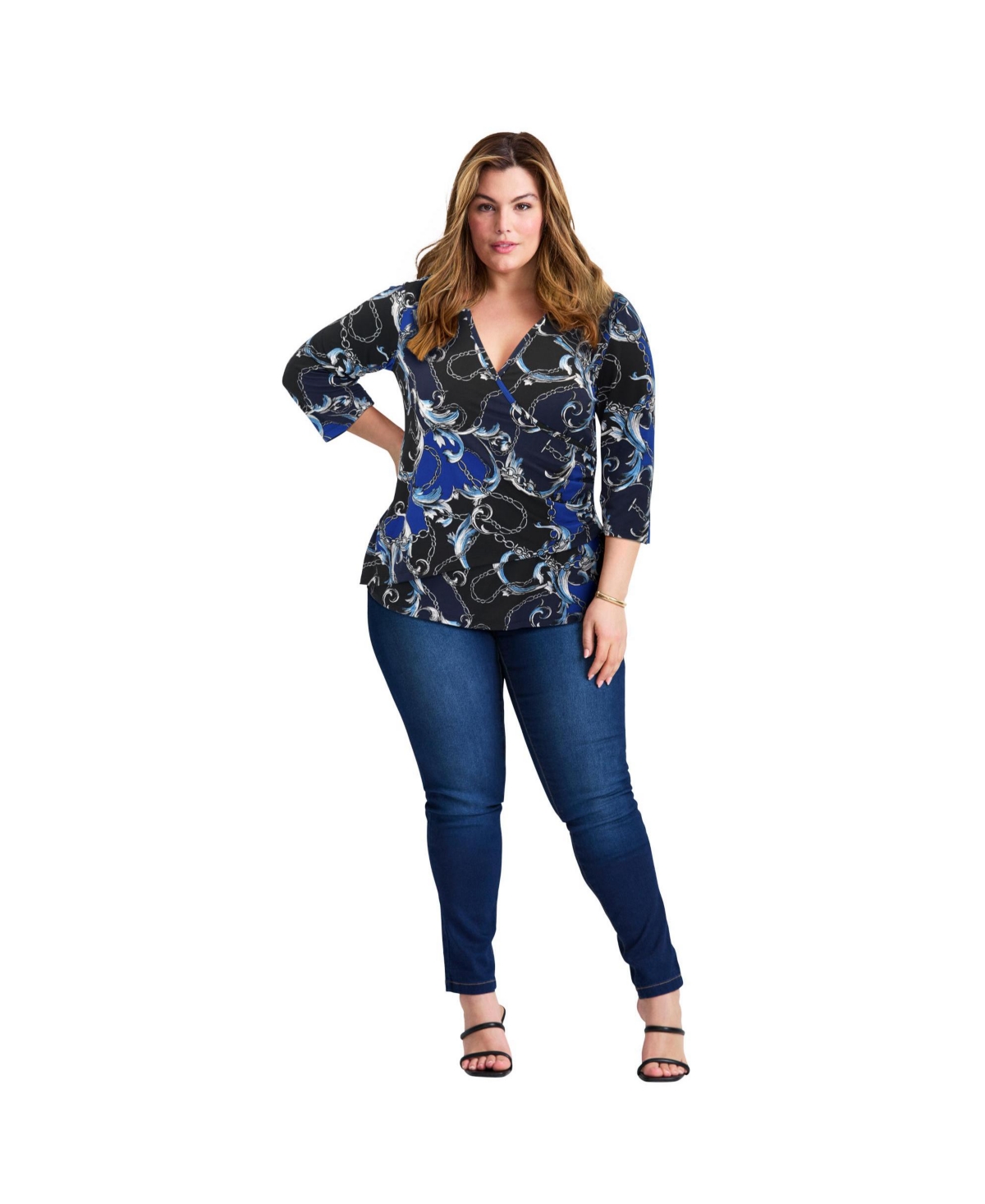 Click here for Avenue Womens Side Ruched Faux Wrap Top - Blue cha... prices