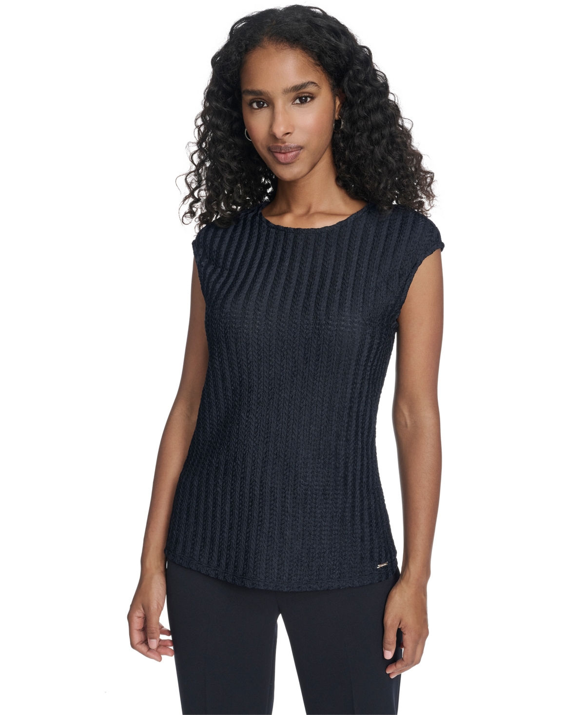 Click here for Calvin Klein Womens Textured Cap Sleeve Top - Navy prices