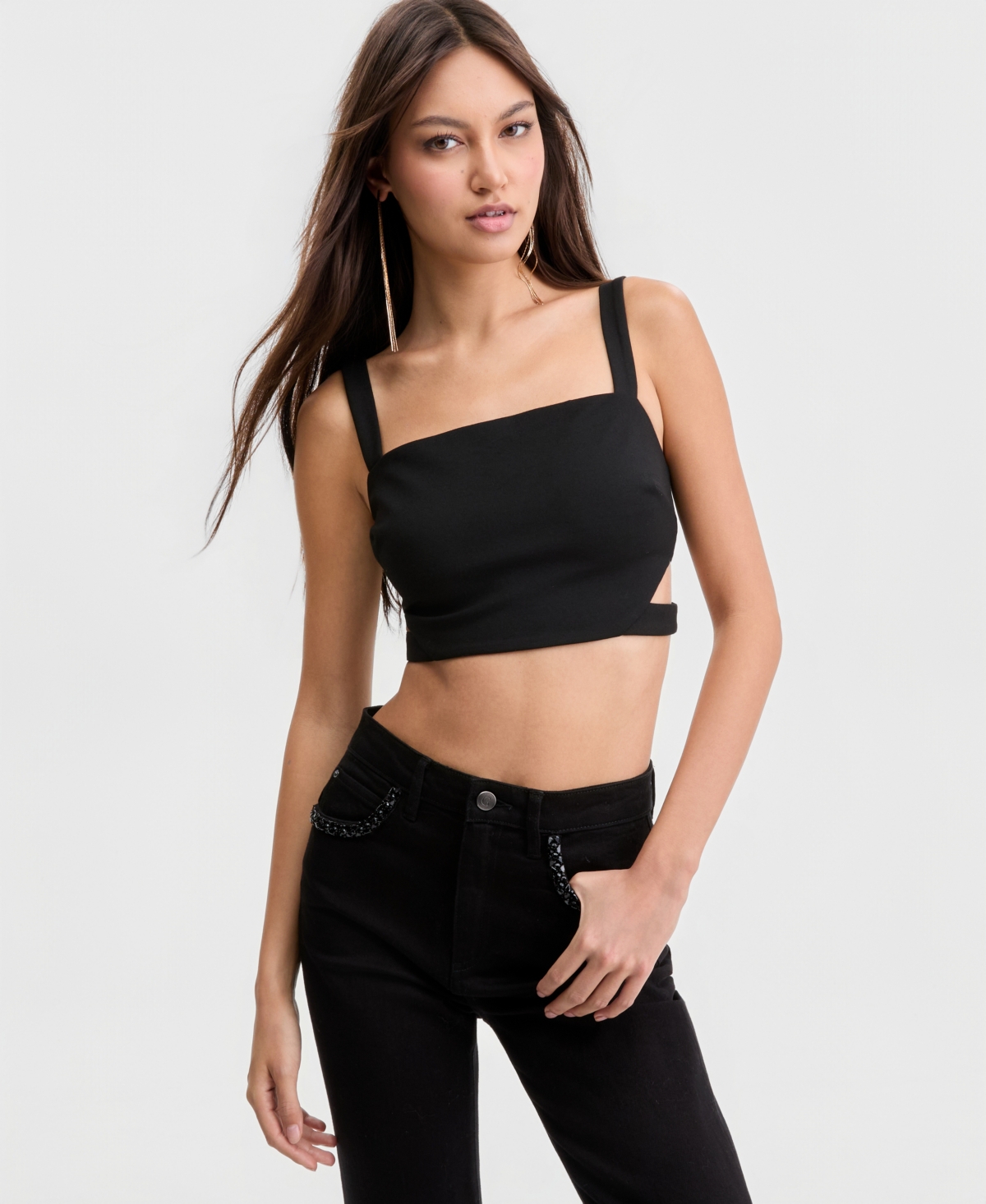 Click here for Guess Womens Koryn Cropped Ponte Cage-Back Top - J... prices