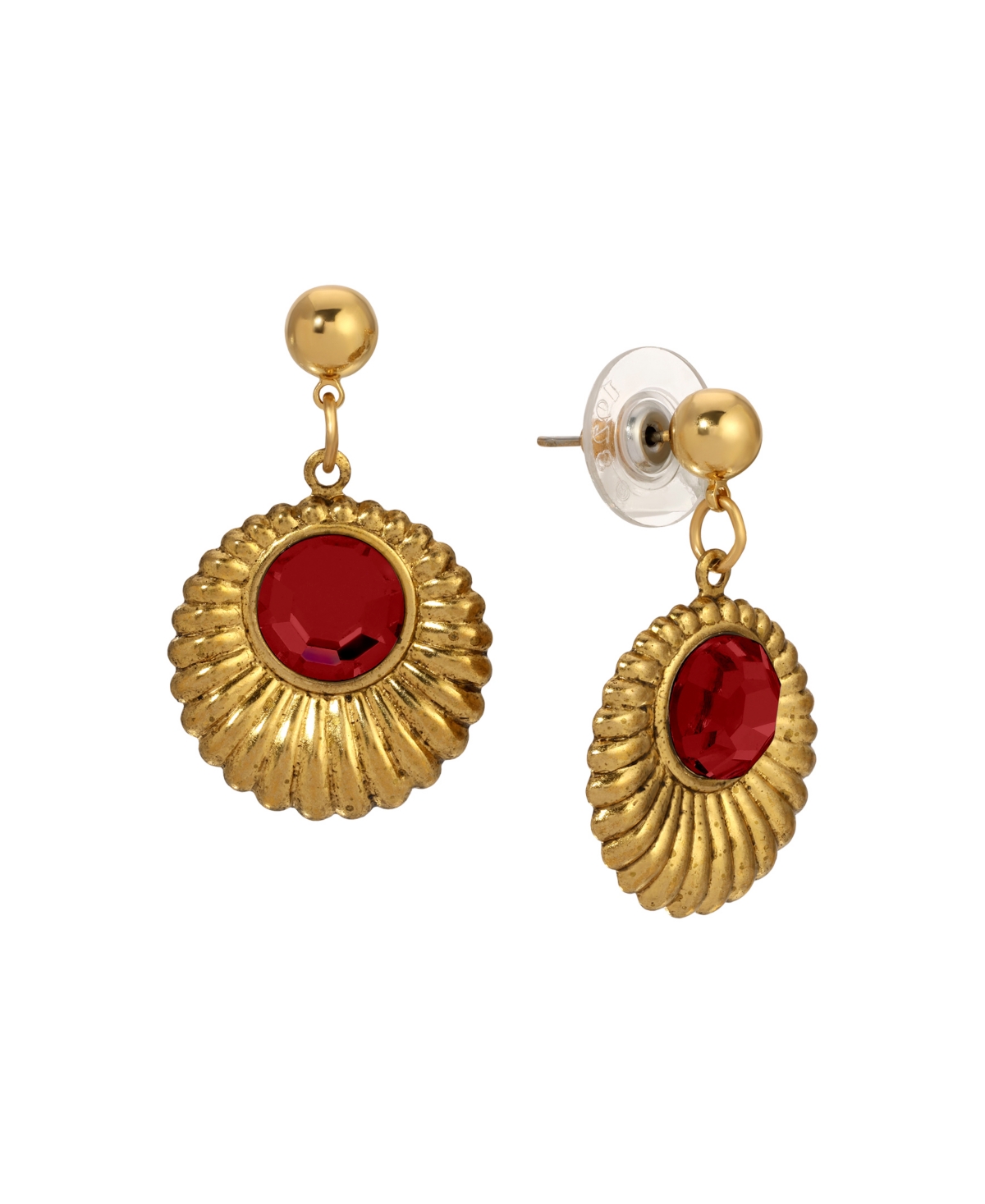 Click here for 2028 Gold Tone Crystal Drop Round Earrings - Red prices