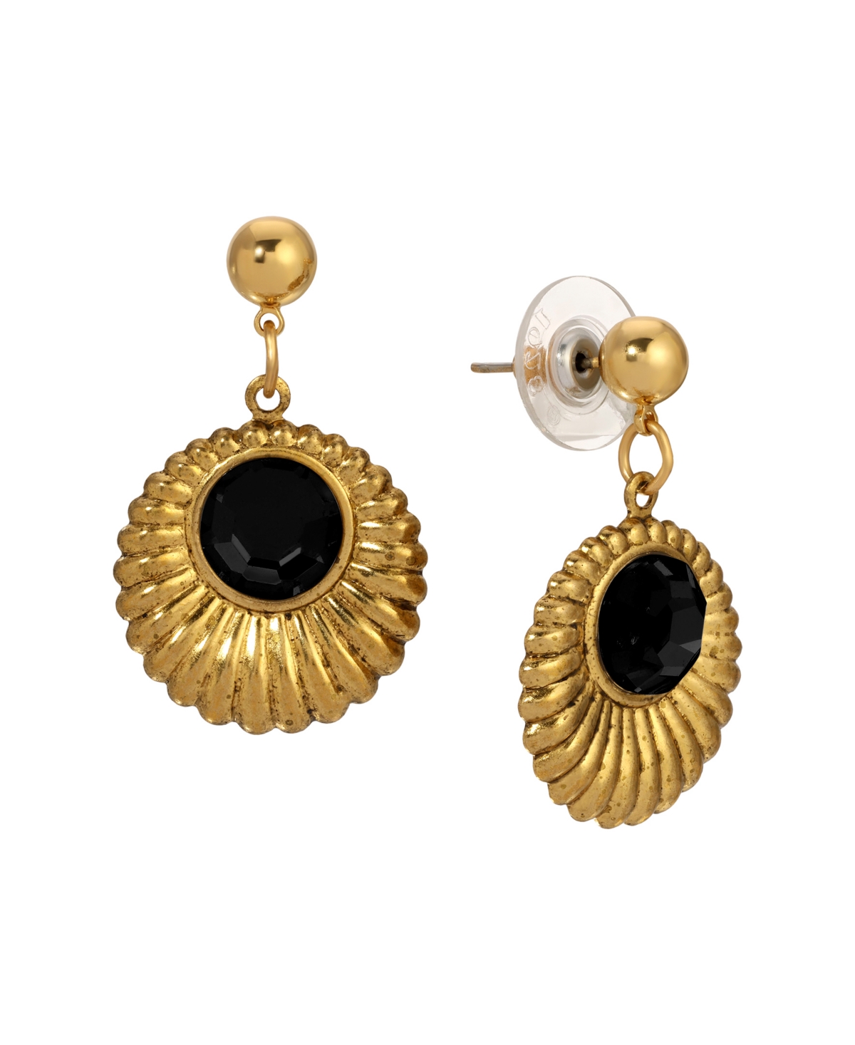 Click here for 2028 Gold Tone Crystal Drop Round Earrings - Black prices