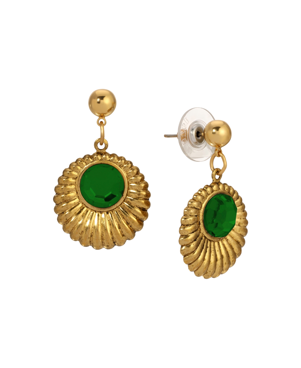 Click here for 2028 Gold Tone Crystal Drop Round Earrings - Green prices