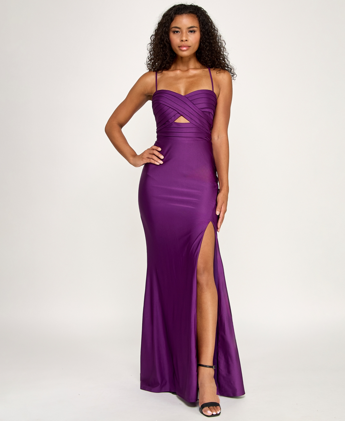 Click here for City Studios Juniors Pleated Twist Front Satin Dre... prices