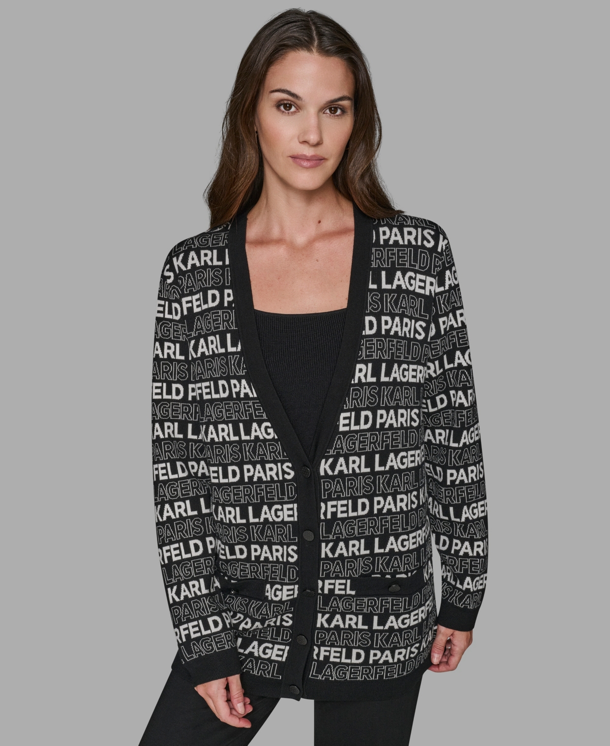 Click here for Karl Lagerfeld Paris Womens Linear V-Neck Cardigan... prices