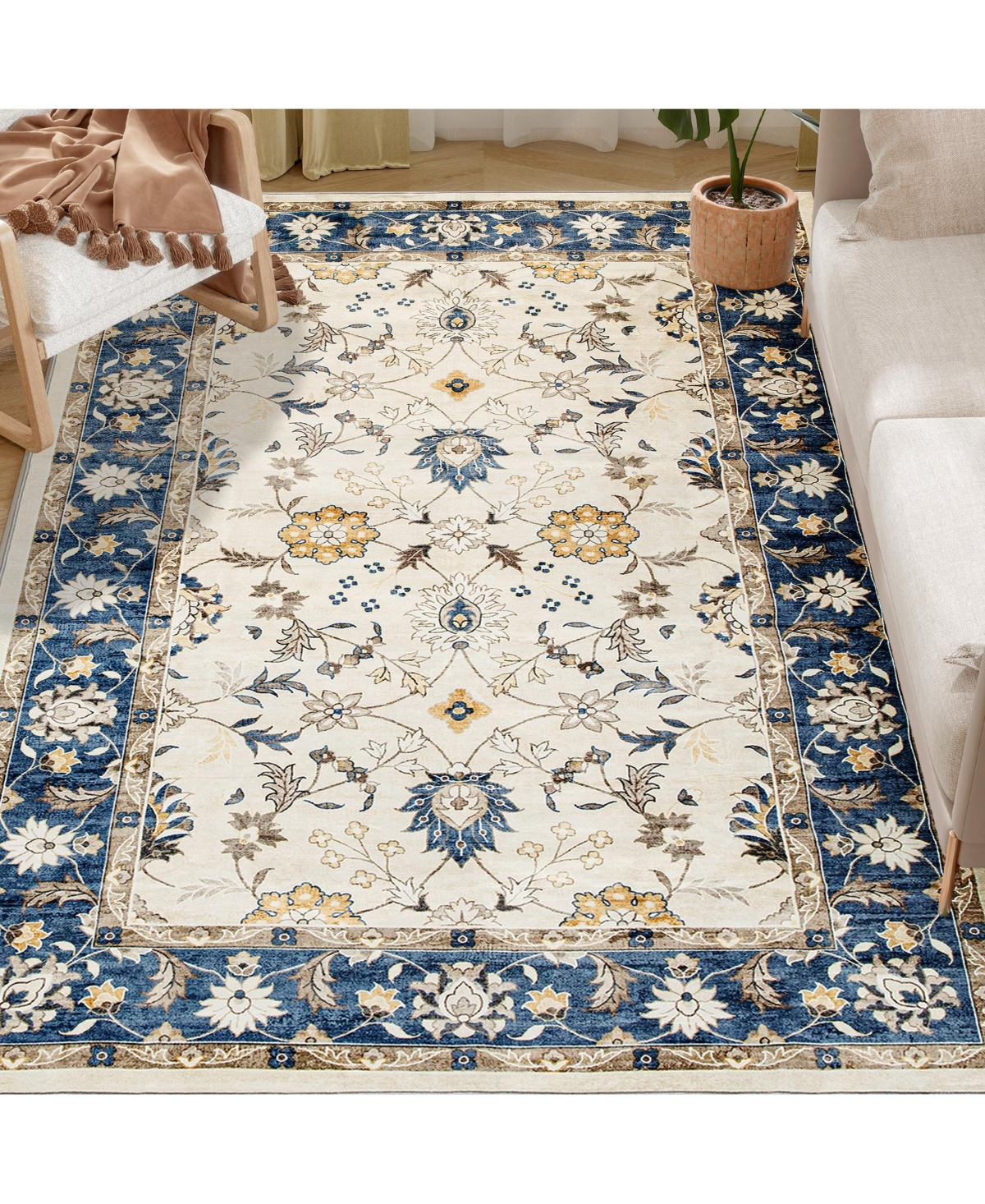 Click here for Homcom Machine Washable Area Rug 4x6  Boho Floral... prices