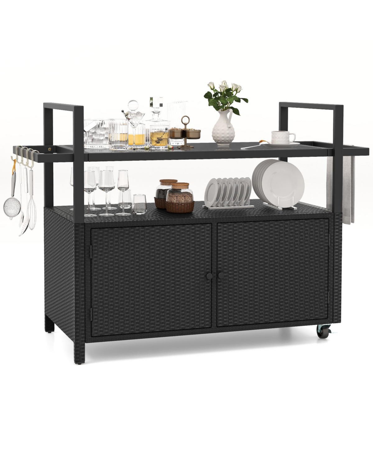 Click here for Sugift Outdoor Bar Cart Wicker Buffet Serving Cart... prices